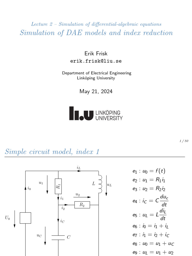 Dae2 - Simulation of DAE Models and Index Reduction | PDF | Ordinary Differential Equation ...