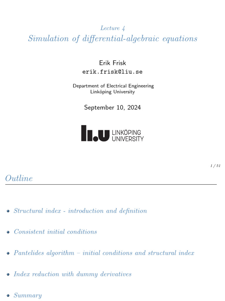 Dae4 - Simulation of Differential-Algebraic Equations | PDF | Equations | Mathematical Objects
