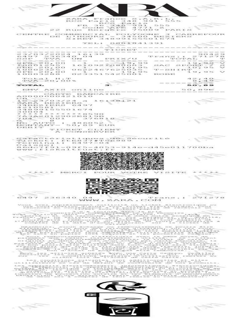 Ticket d'achat ZARA Béziers | PDF | Technologie financière | Finance et ...