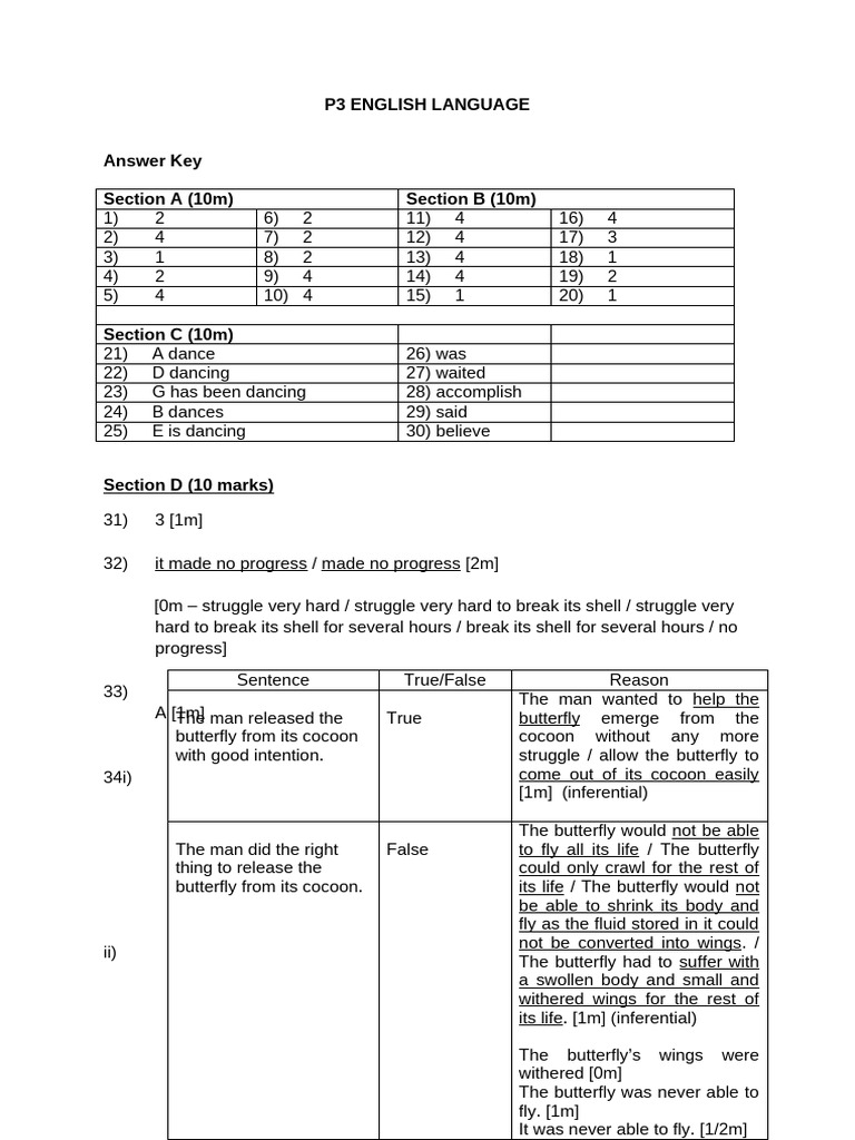 SA1 P3 Paper 2 EL Ans Key - Final | PDF