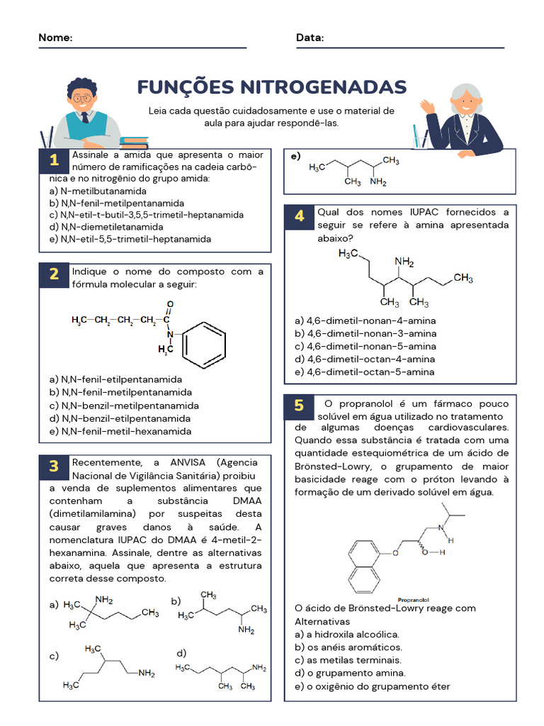 Aula 4 - Exercícios - Funções Nitrogenadas | PDF | Amina | Amida