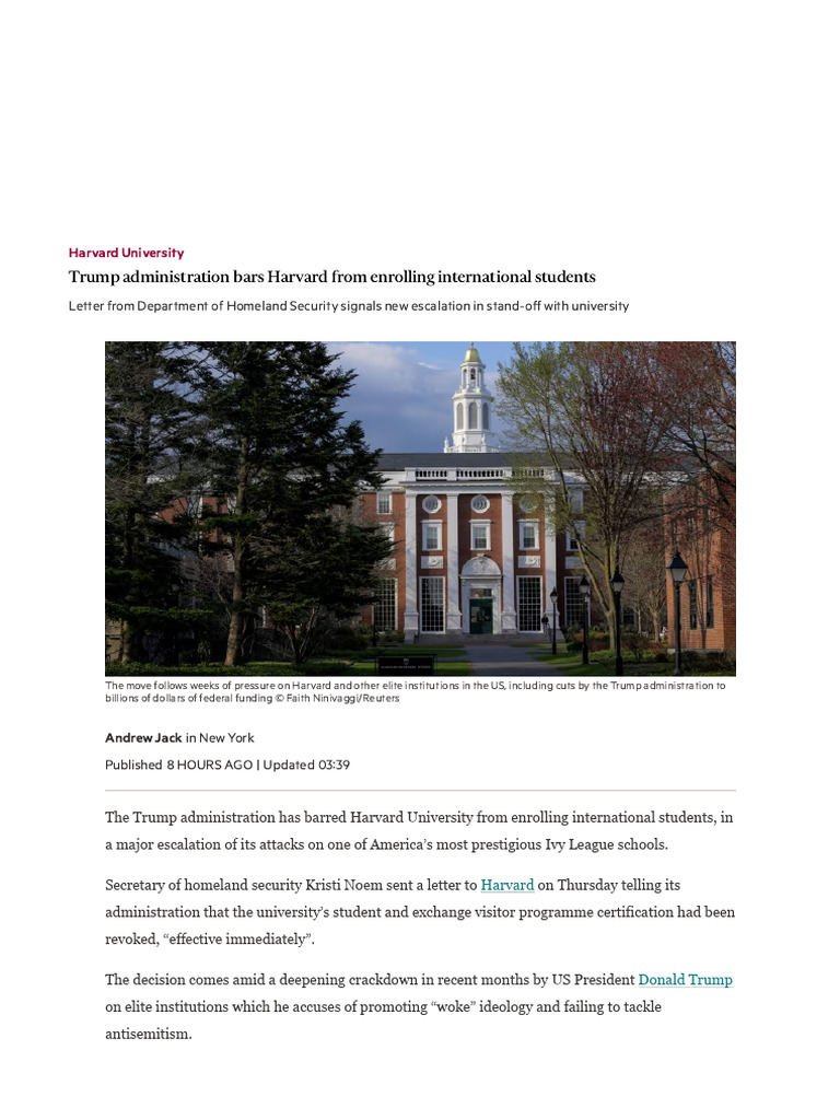 Trump Administration Bars Harvard From Enrolling International Students ...