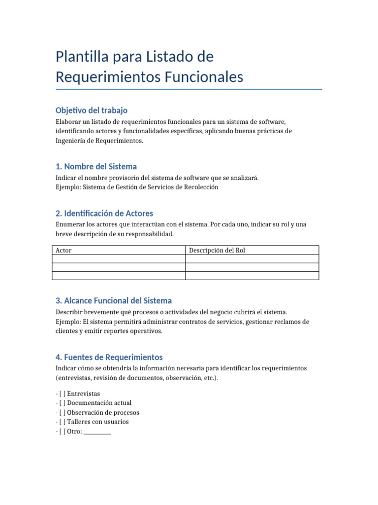 Plantilla para Listado de Requerimientos - Funcionales | PDF