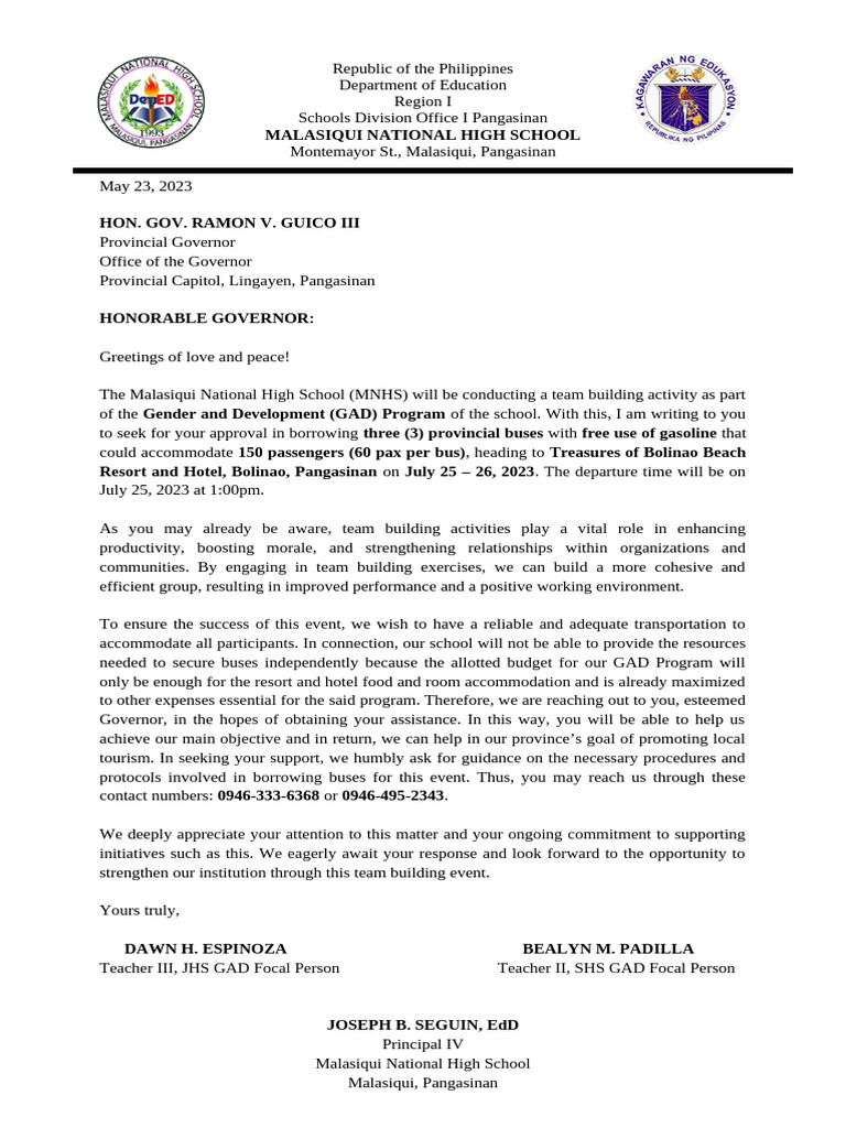 Request Letter For Bus GAD | PDF