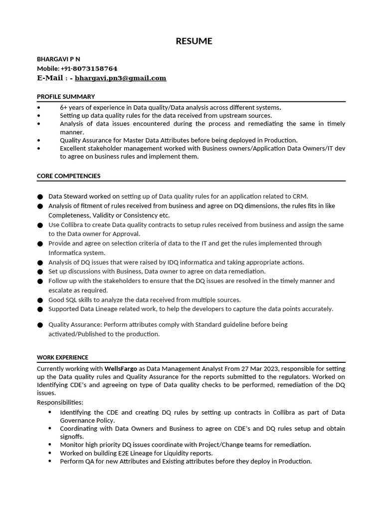 BHARGAVI P N - Data Governance - Ramsol | PDF | Data Quality | Information Technology