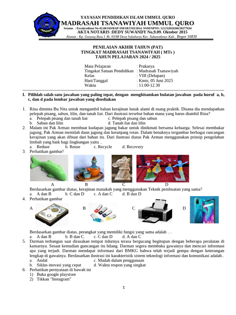 Soal Pat Prakarya Kelas 8 | PDF