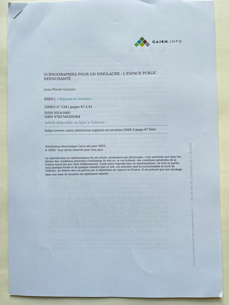 Scénographies Pour Un Simulacre: L'espace Public Réenchanté | PDF