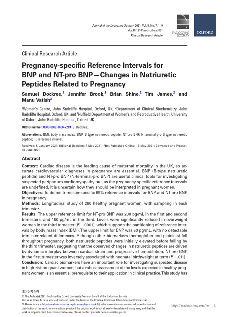 Pregnancy-Specific Reference Intervals For BNP and NT-pro BNP-Changes ...