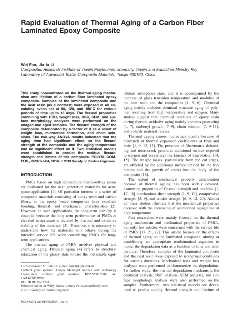 Rapid Evaluation of Thermal Aging of A Carbon Fiber Lamineted Epoxy ...