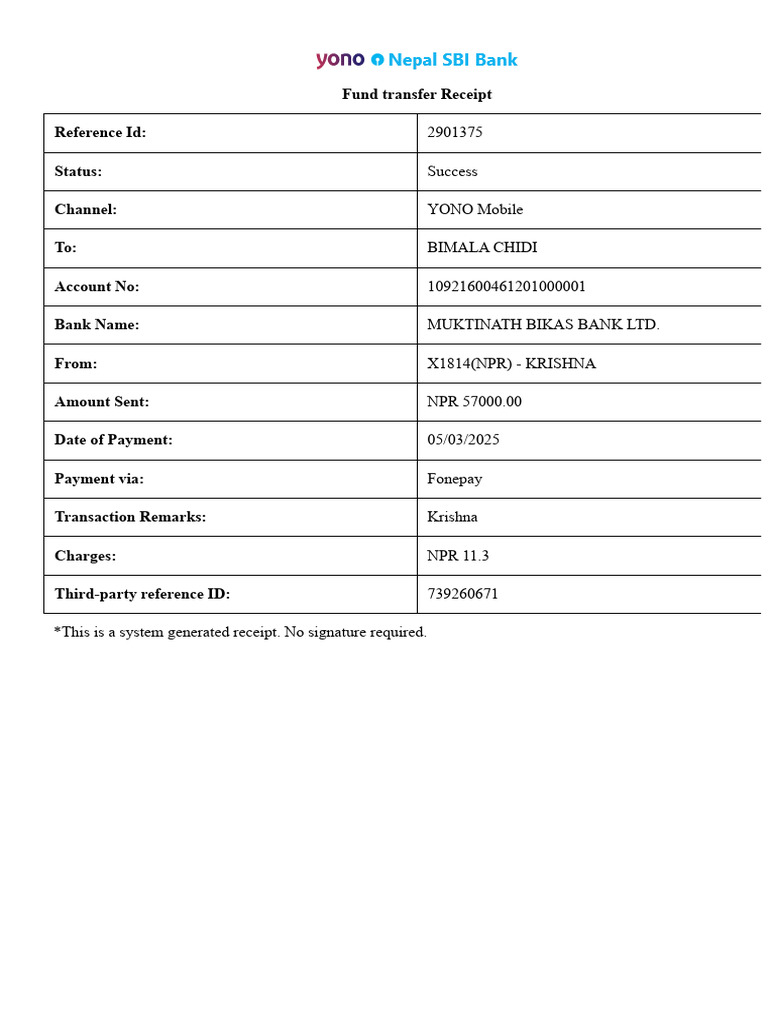 SBI Proof of Payment | PDF