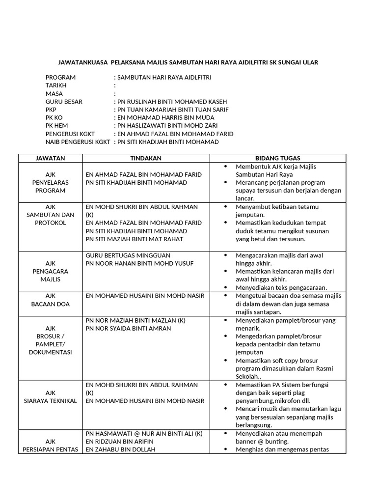 Ajk Sambutan Hari Raya Aidilfitri 2025 | PDF