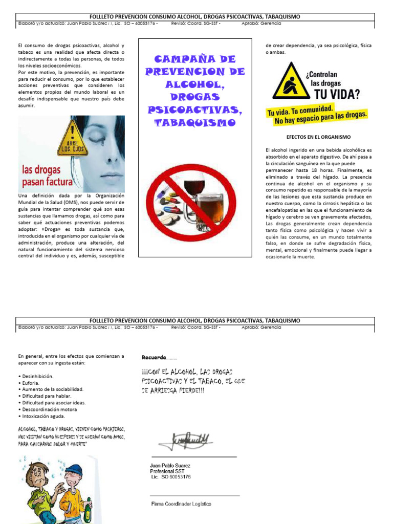 Folleto Prevencion Consumo Alcohol, Drogas Psicoactivas | PDF | Drogas | Drogas Psicoactivas