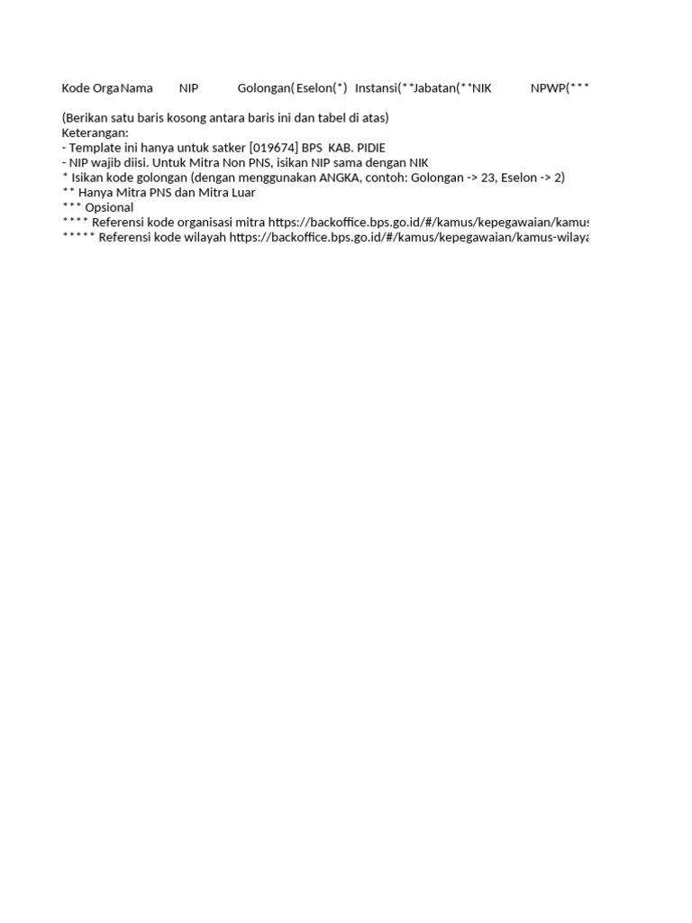 Template Data Kepegawaian BPS | PDF
