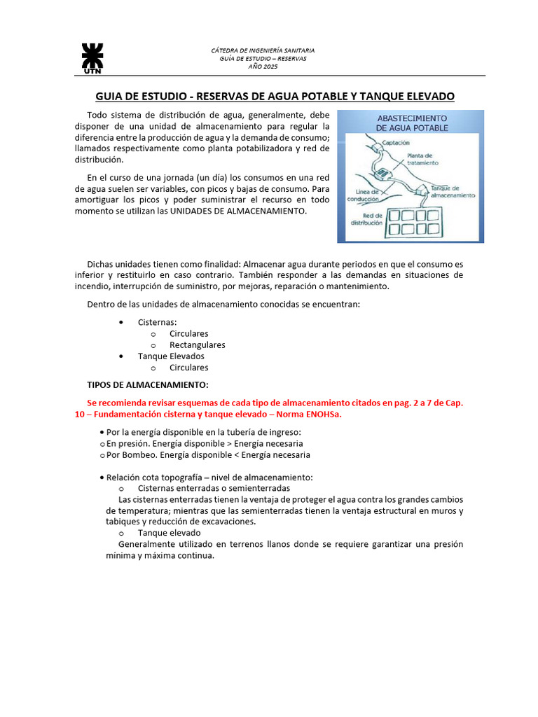 1. Guia de Estudio 2025 - Reservas de Agua Potable y Tanque Elevado (1) | PDF | Hormigón | Agua