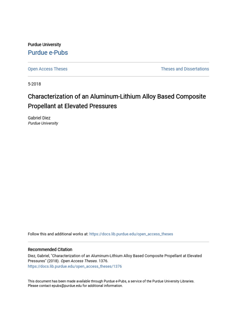 Characterization of An Aluminum-Lithium Alloy Based Composite Propellant at Ele Opellant at ...
