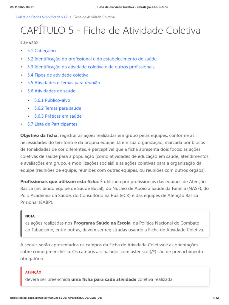 Manual Ficha de Atividade Coletiva - e-SUS | PDF | Epidemiologia