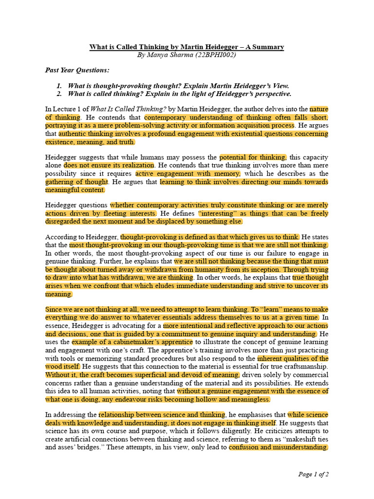 Heidegger - A Summary For DU Exams | PDF | Thought | Martin Heidegger