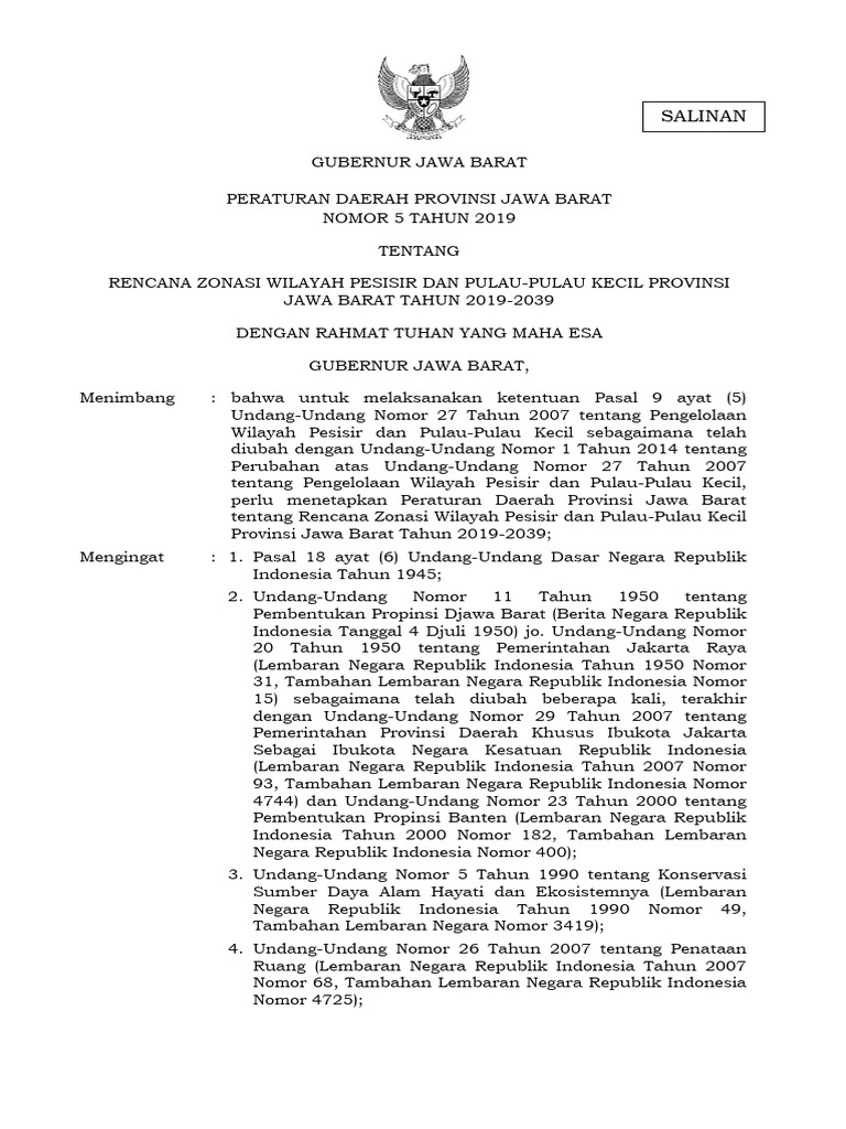 Perda RZWP3K Provinsi Jawa Barat Tahun 2019 | PDF