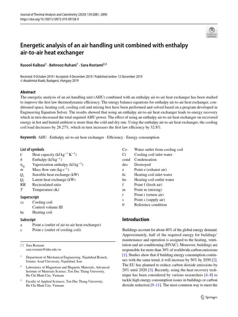 Enthalpy Analysis of Air Handling Units | PDF | Heat Exchanger | Heat
