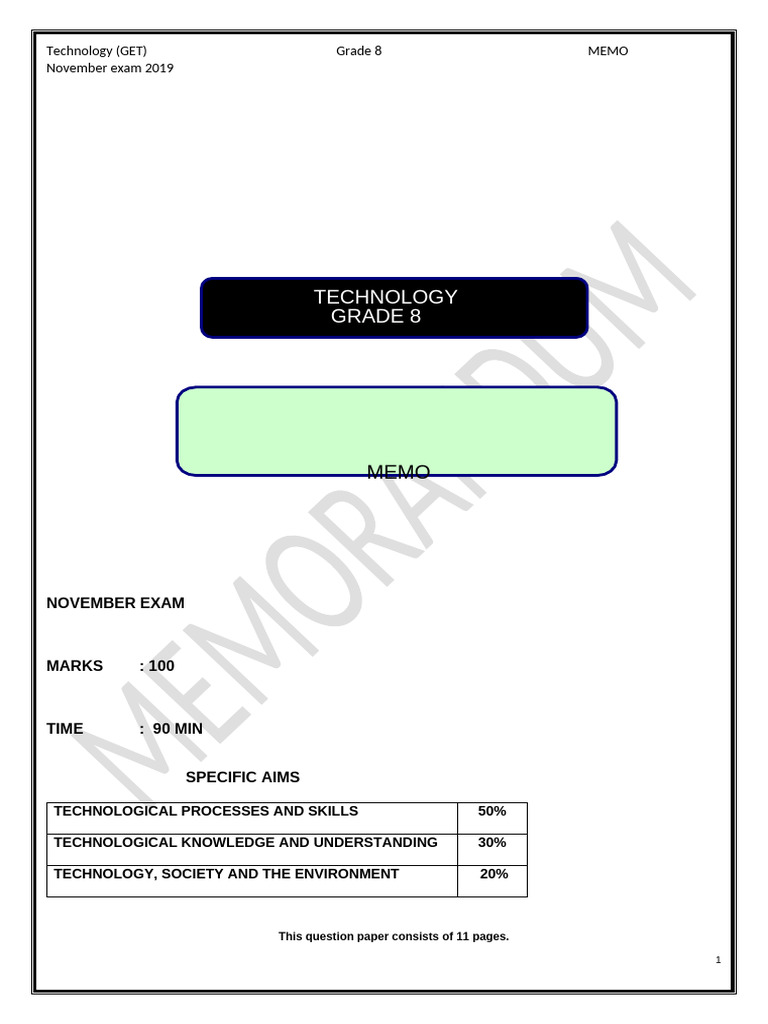 Grade 8 November Technology Memo | PDF | Lever | Power Station