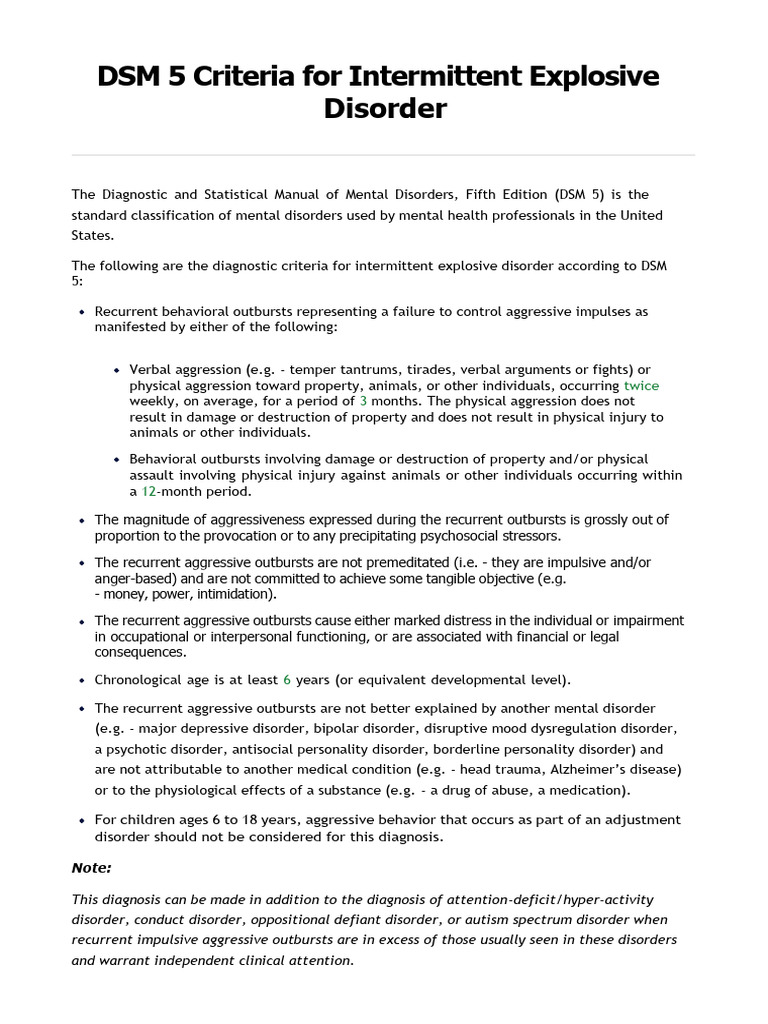 DSM Criteria For Intermittent Explosive Disorder | PDF | Mental ...