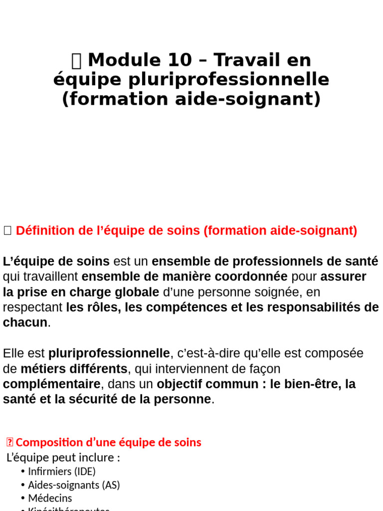 ? Module 10 - Travail en Équipe Pluriprofessionnelle | PDF ...