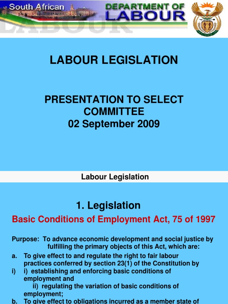 Labour Legislation: Presentation To Select Committee 02 September 2009 ...