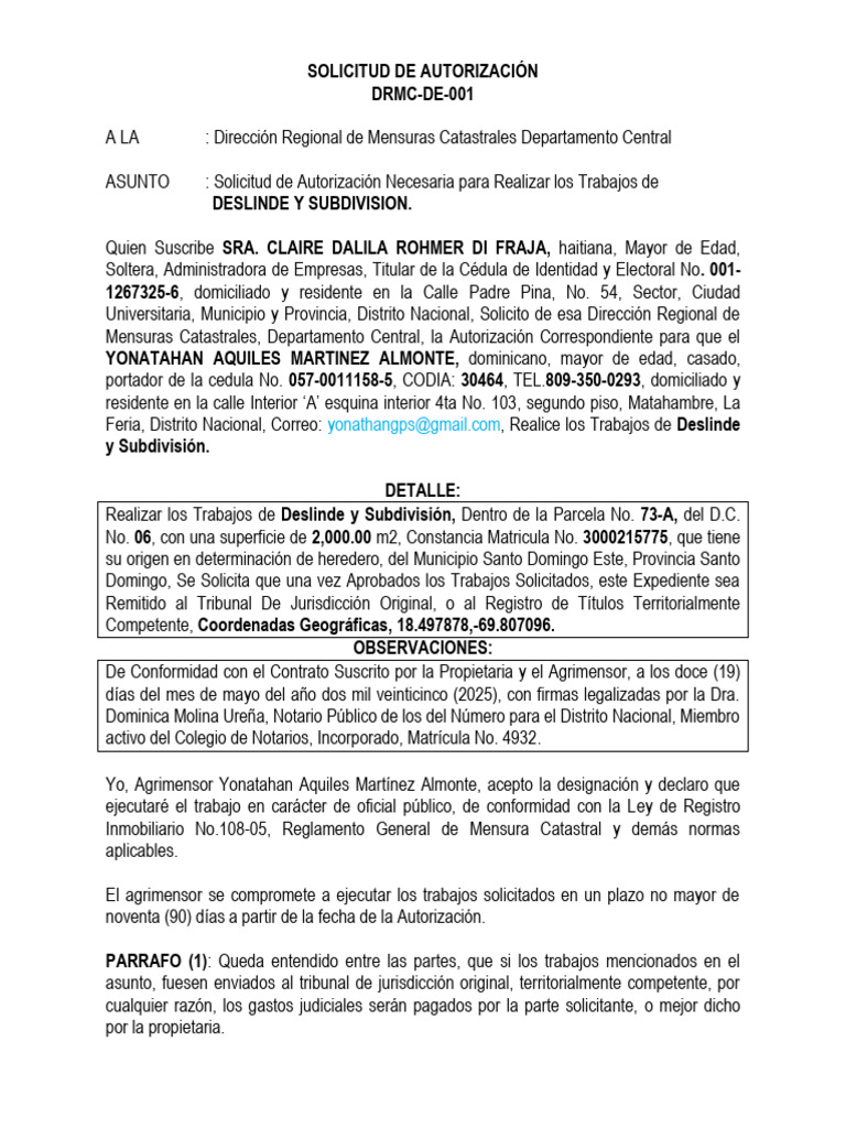 Solicitud de Deslinde y Subdivision | PDF