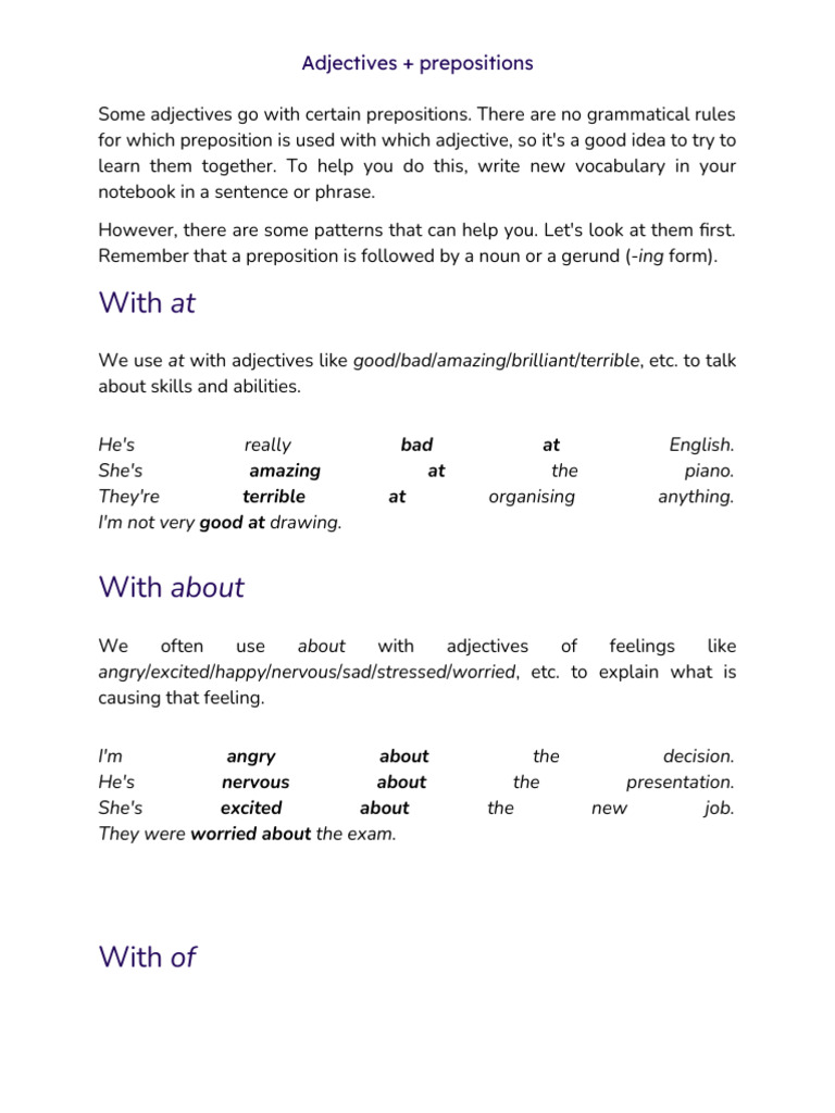 Adejctives + Prepositions | PDF | Adjective | Semantics
