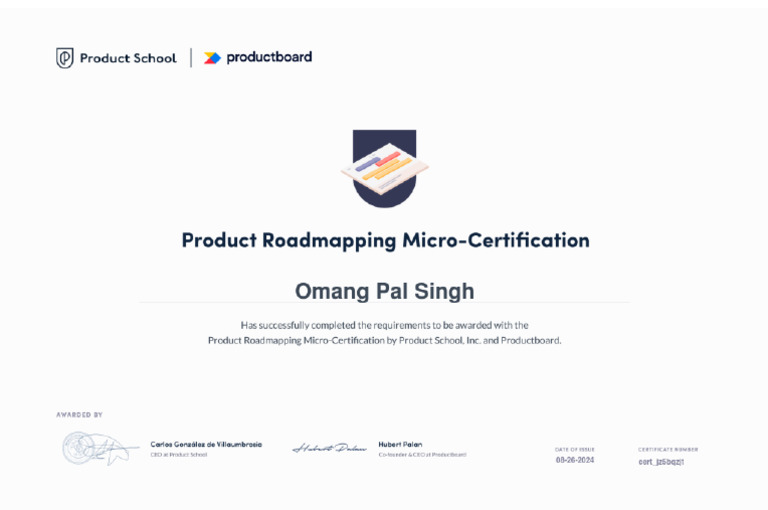 Certificate of Completion For Product Roadmapping Micro Certification | PDF