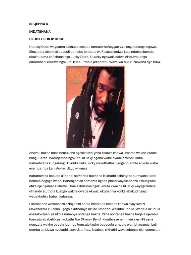 Grade 9 Comprehension 2 - Lucky Dube PDF | PDF