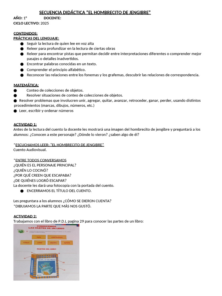 Secuencia, El Hombrecito de Jengibre. Primer Grado | PDF