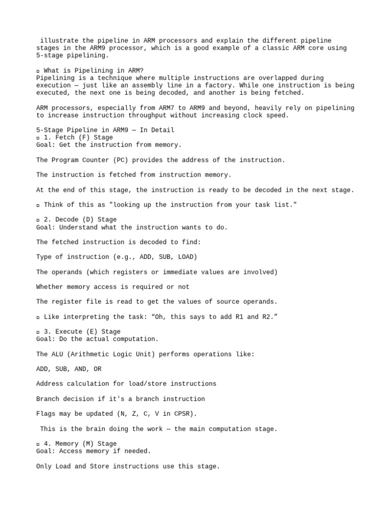 Illustrate The Pipeline in ARM Procerros of ARM9 | PDF