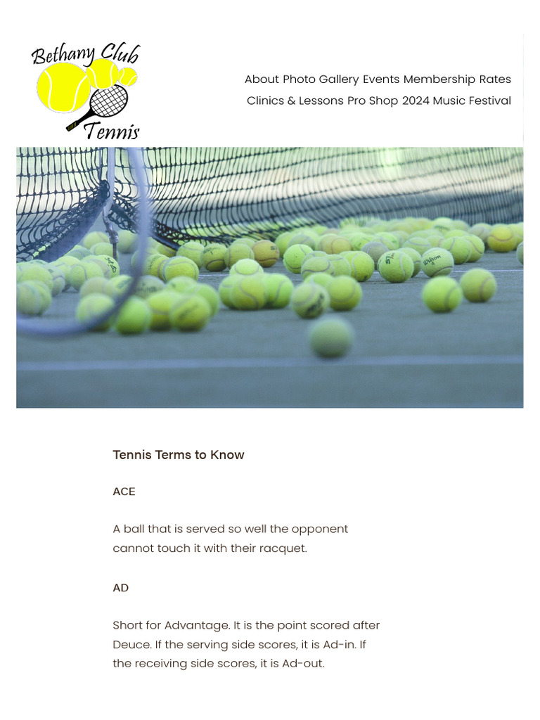 Tennis Terms A To Z - Bethany Club Tennis | PDF | Games Of Physical ...