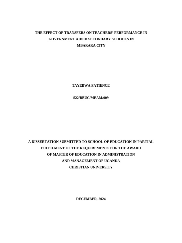 Tayebwa - Patience Dissertation Final. | PDF | Teachers | Motivation