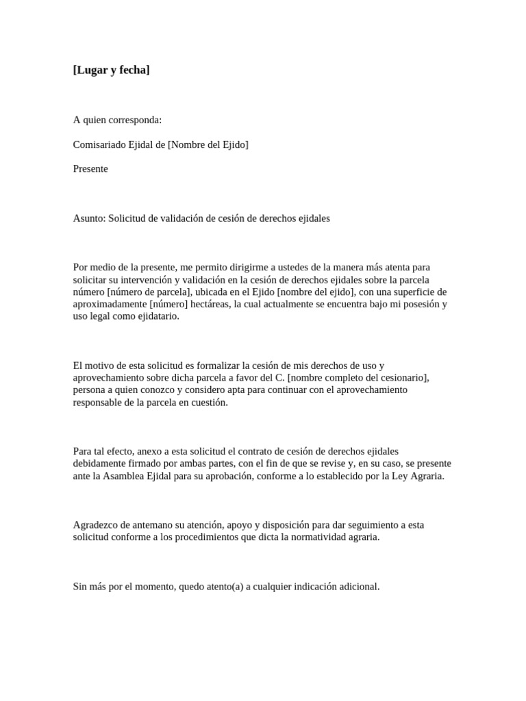Solicitud de Cesión de Derechos Ejidales | PDF