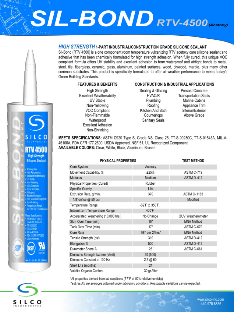 Silco+tds+sil-Bond+4500 2 | PDF | Silicone | Materials
