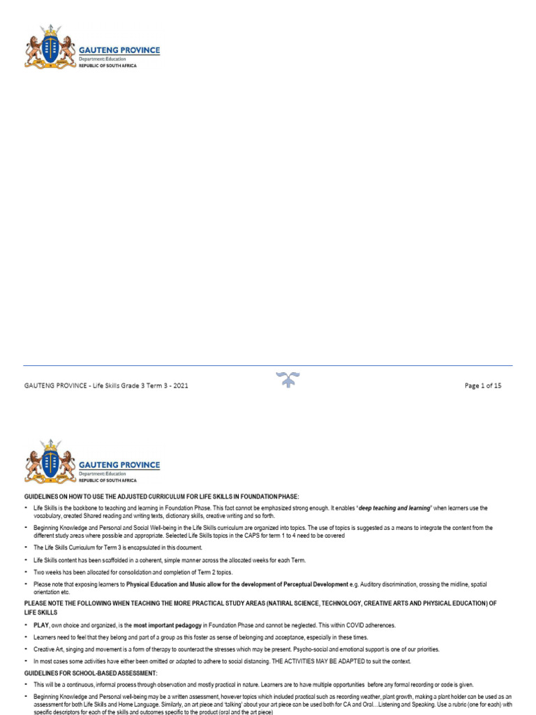 Life Skills ATP Grade 3 Term 3 2021 | PDF | Learning | Curriculum