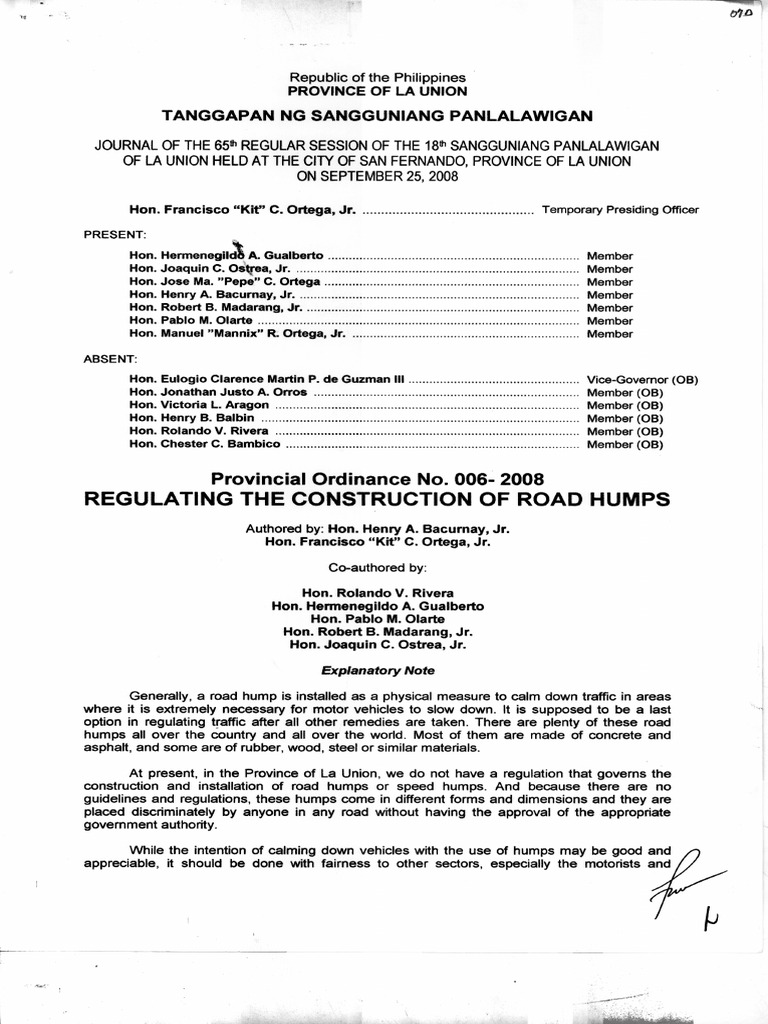 Ord 006 2008 Construct of Road Humps | PDF