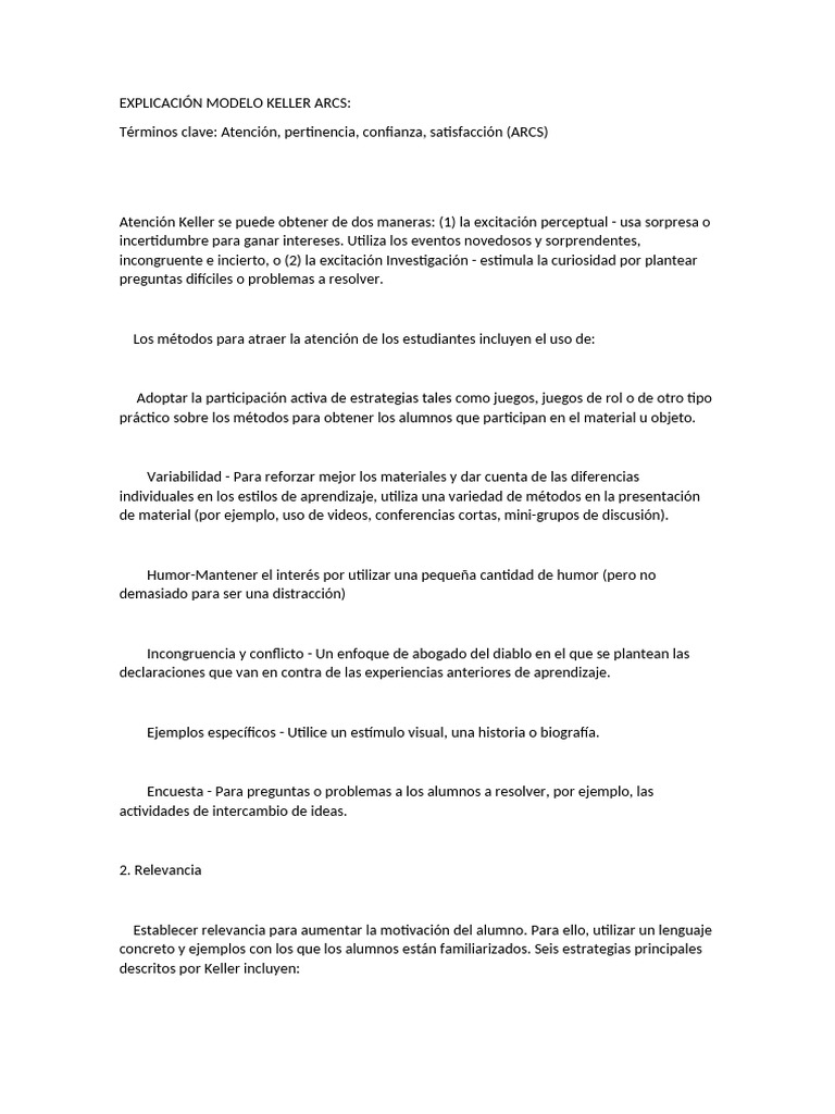 Modelo ARCS de Keller: Motivación Educativa | PDF | Aprendizaje ...