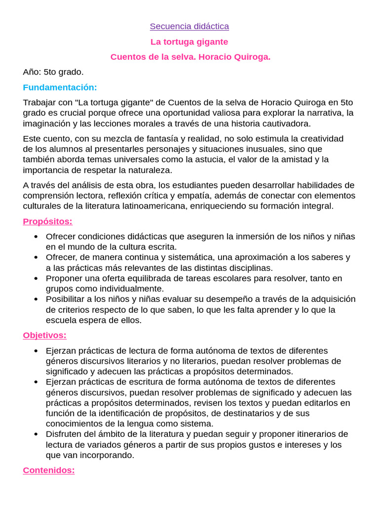 Secuencia Didáctica: La Tortuga Gigante | PDF | Comunicación humana