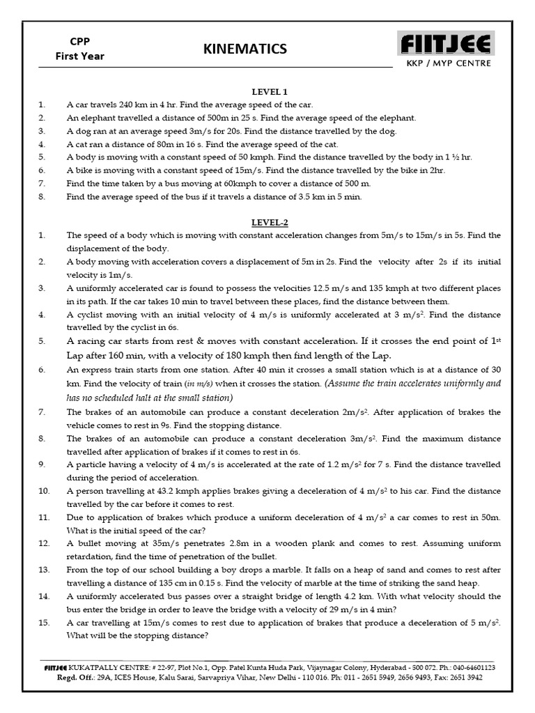 Kinematics Physics - CPP-1 | PDF | Speed | Acceleration
