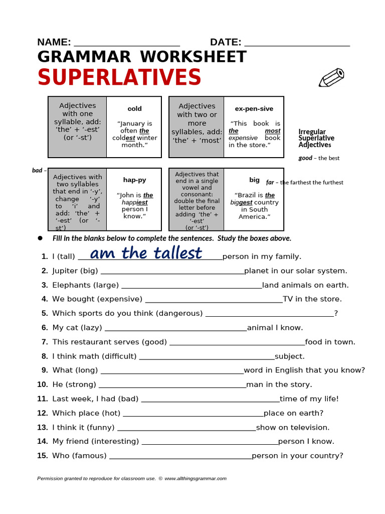 Superlative Adjectives Worksheet | PDF | English Language | Language ...