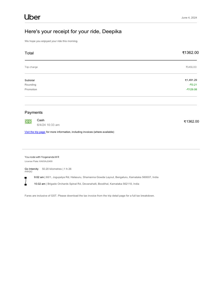 Uber - Receipt - Going To Office | PDF