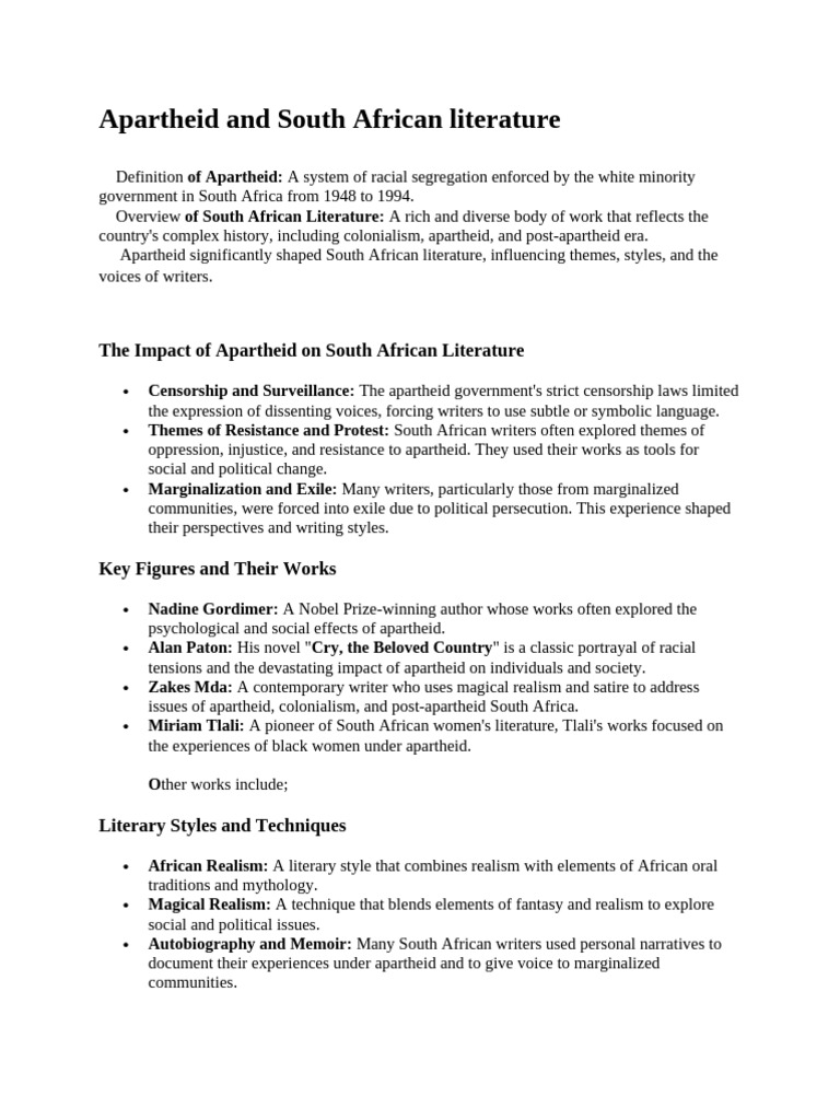 Apartheid and South African Literature | PDF | Apartheid | South Africa