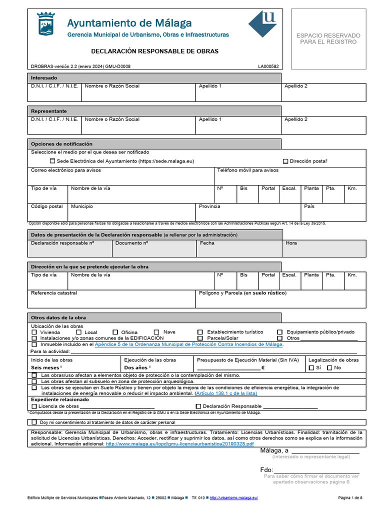 Fomulario Normalizado Declaración Responsable de Obras | PDF | Techo | edificio