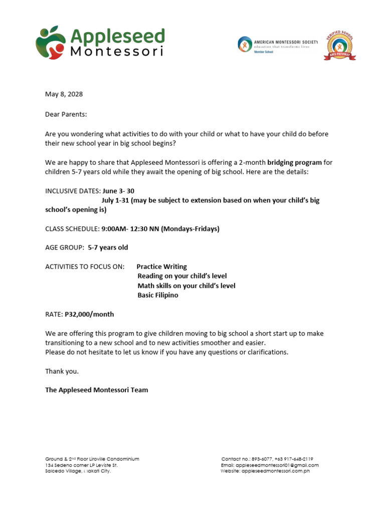 Letter For Bridging Program | PDF