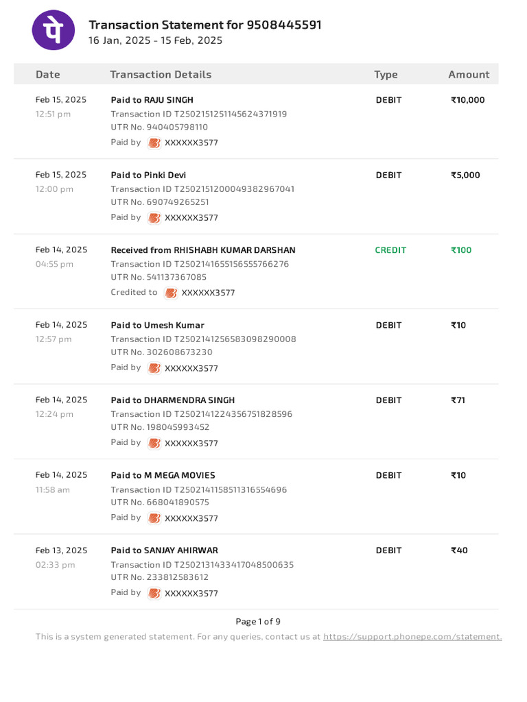 PhonePe Statement Jan2025 Feb2025 | PDF | Debit Card | Debits And Credits