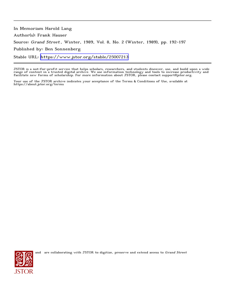In Memoriam: Harold Lang by Frank Hauser | PDF