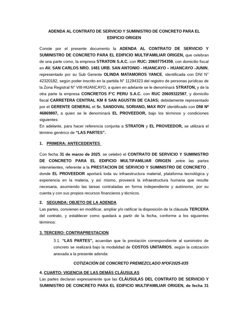 Modelo de Adenda Del Contrato de Servicio | PDF